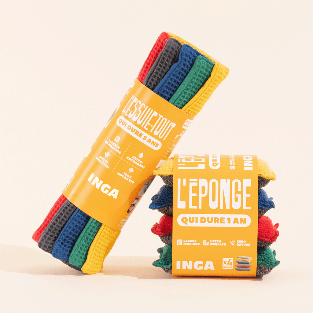 Pack d'éponges et essuie-tout lavables 5 couleurs pour 5 usages | INGA